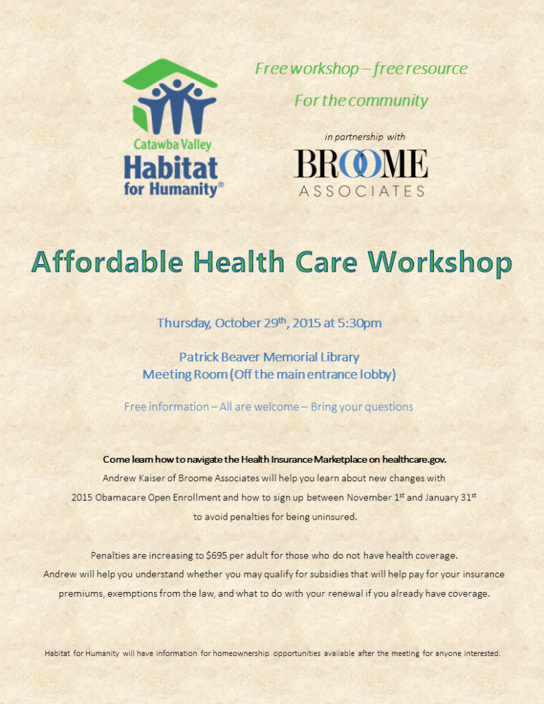 Affordable Health Care Workshop Flyer - Legacy Insurance Partners
